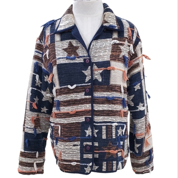 KEREN hart | Jackets & Coats | Keren Hart Jacket Blue Tan Stars And ...